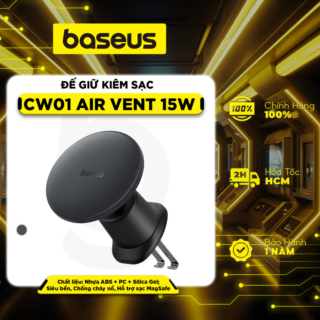Đế giữ điện thoại kiêm sạc nam châm tự động 15W Baseus CW01 Air Vent ...