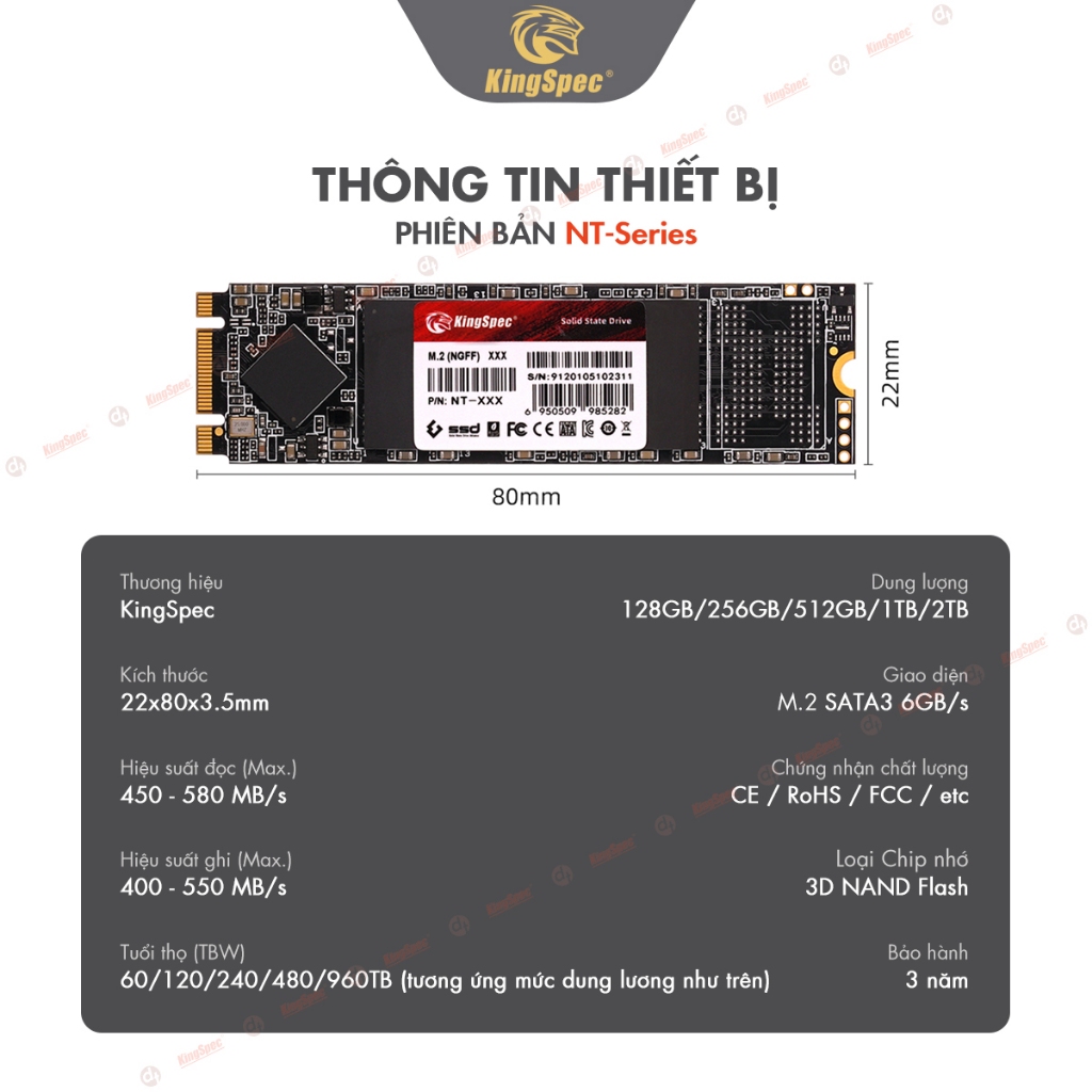 Ổ cứng SSD KingSpec M2 SATA3 128GB / 256GB / 512GB / 1TB / 2TB [ NT-Series ] - Hàng Chính Hãng ...