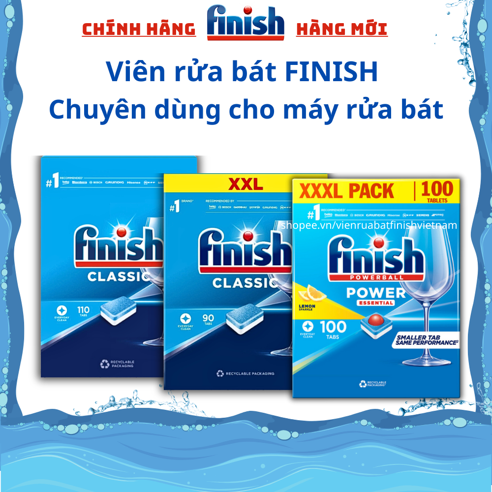 Viên rửa bát finish Classic Essential 100v 90v muối bóng nhiều loại ...