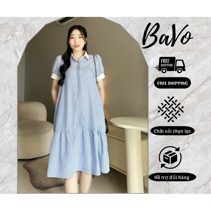 Váy Bầu Cho Con Bú Công Sở Bigsize Thiết Kế Cổ Sơ Mi Kẻ Sọc Cao Cấp Dài ...