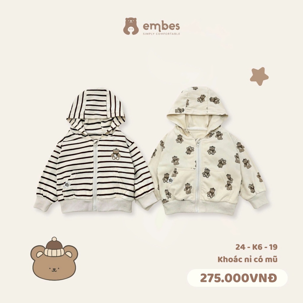 Áo Khoác Nỉ Embes, Áo Khoác Nỉ Có Mũ Ngực Thêu Gấu Cho Bé Trai Bé Gái ...