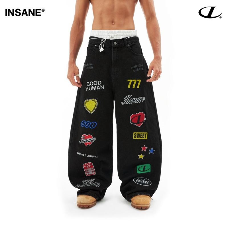 INSANE Quần Baggy Jeans Unisex Vải Denim | STICKERS BAGGY JEANS ...