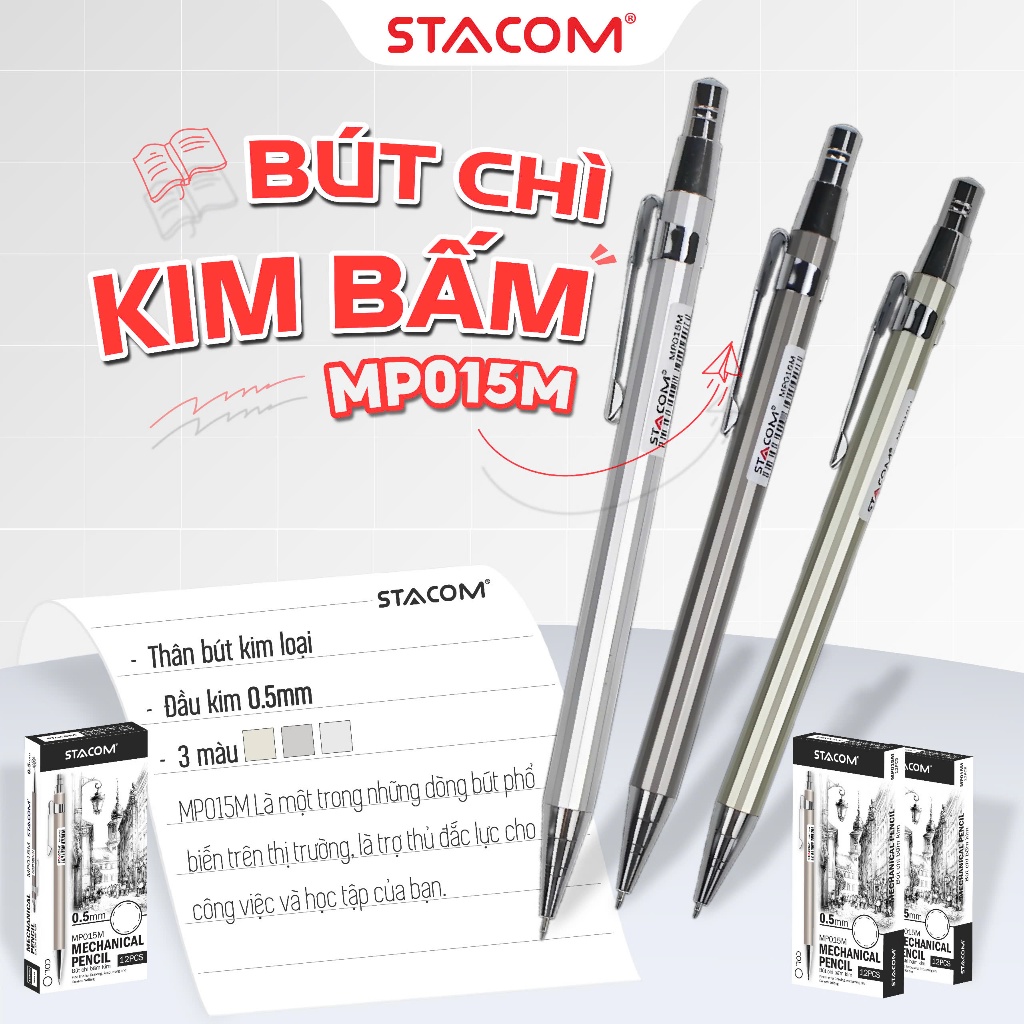 Bút chì kim bấm kim kỹ thuật | Đầu chì 0.5mm, thân bút kim loại ...