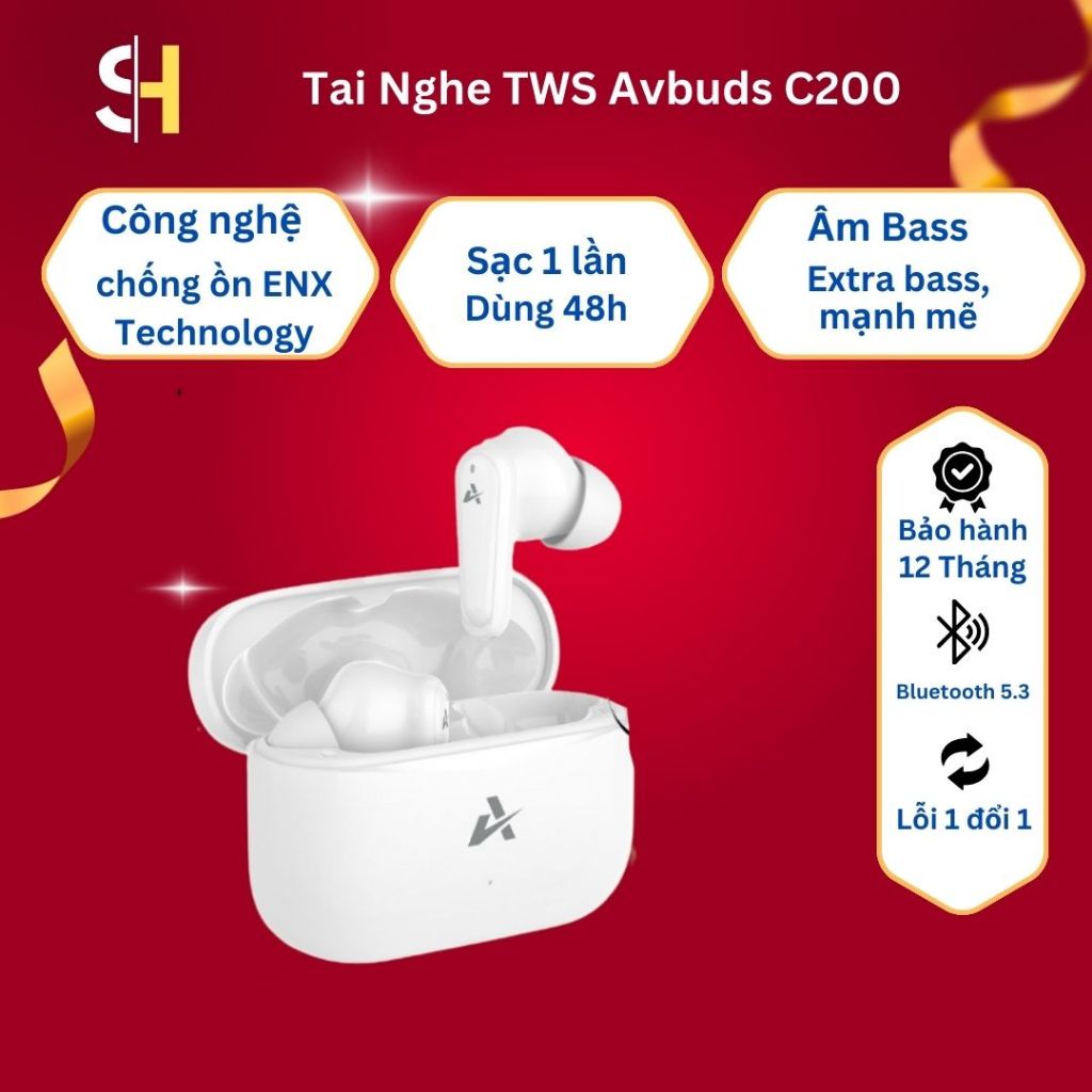 Tai Nghe TWS Avbuds C200 Thời Lượng Pin 24H, Chống Ồn (ENx), ACC Codec ...