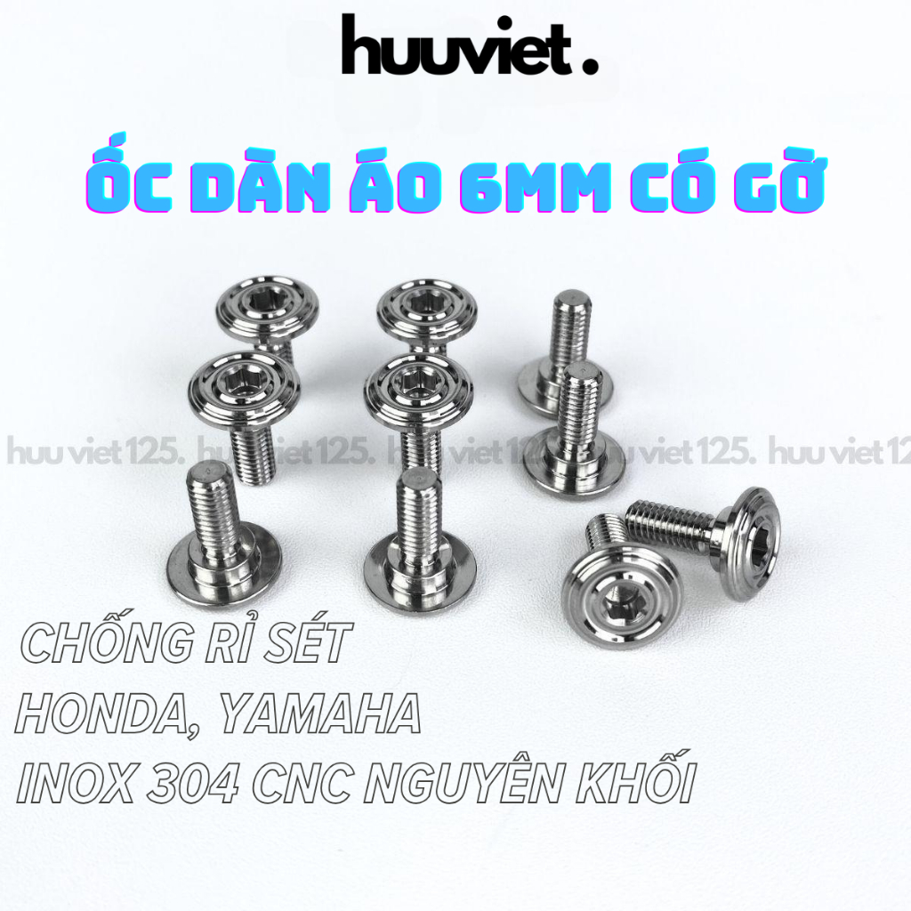Ốc Inox 304 6mm(li) có gờ định vị, ốc dàn áo, ốc dàn nhựa, Inox 304 CNC ...