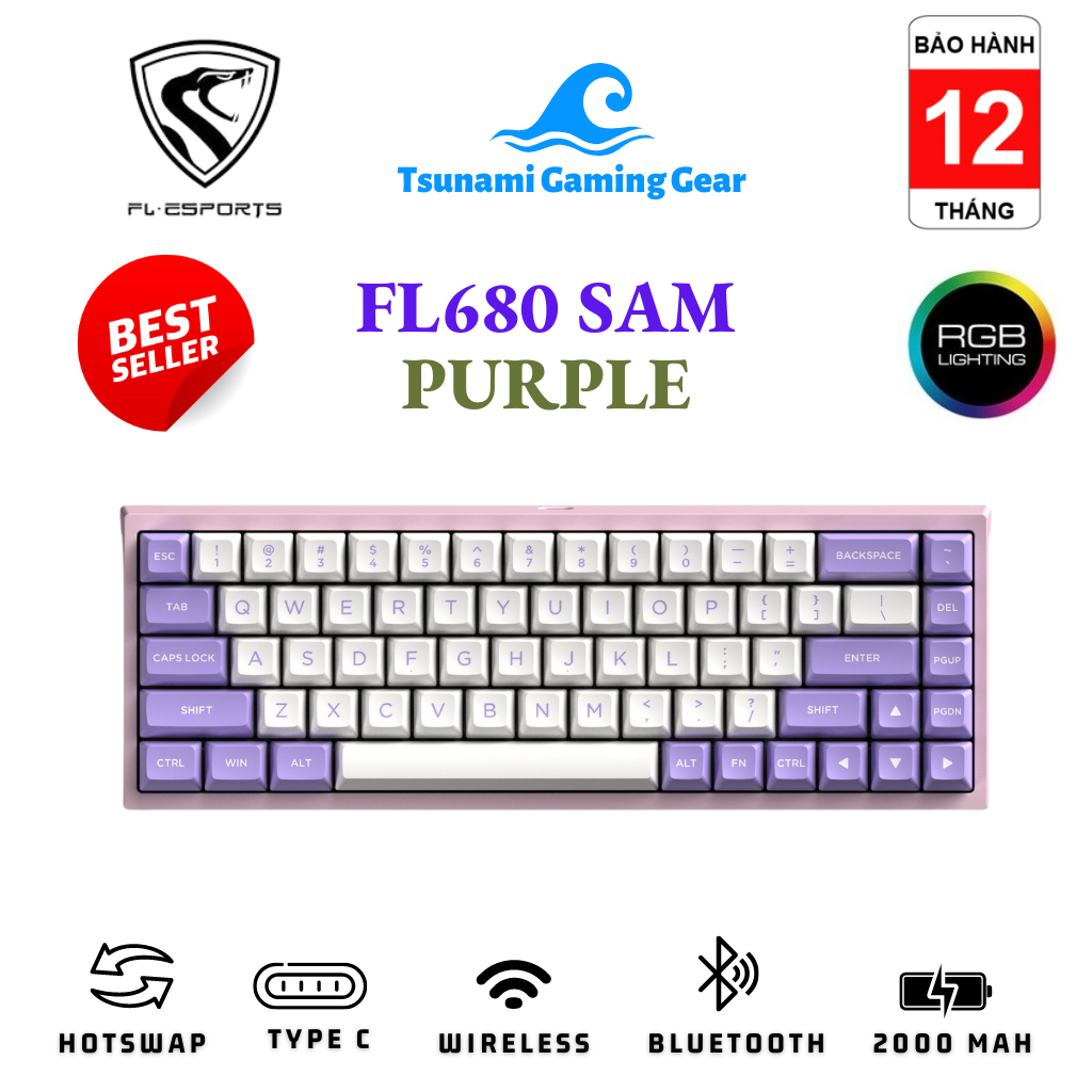 Bàn phím cơ FL-Esports FL680 SAM Purple RGB/ Bluetooth / Wireless 2 ...