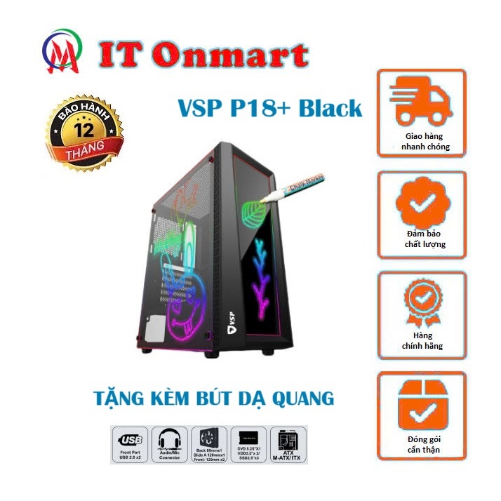 [Kèm Bút Dạ Quang] Vỏ máy tính Case VSP P18+ kính cường lực (Không FAN - ATX, Micro-ATX, ITX ...