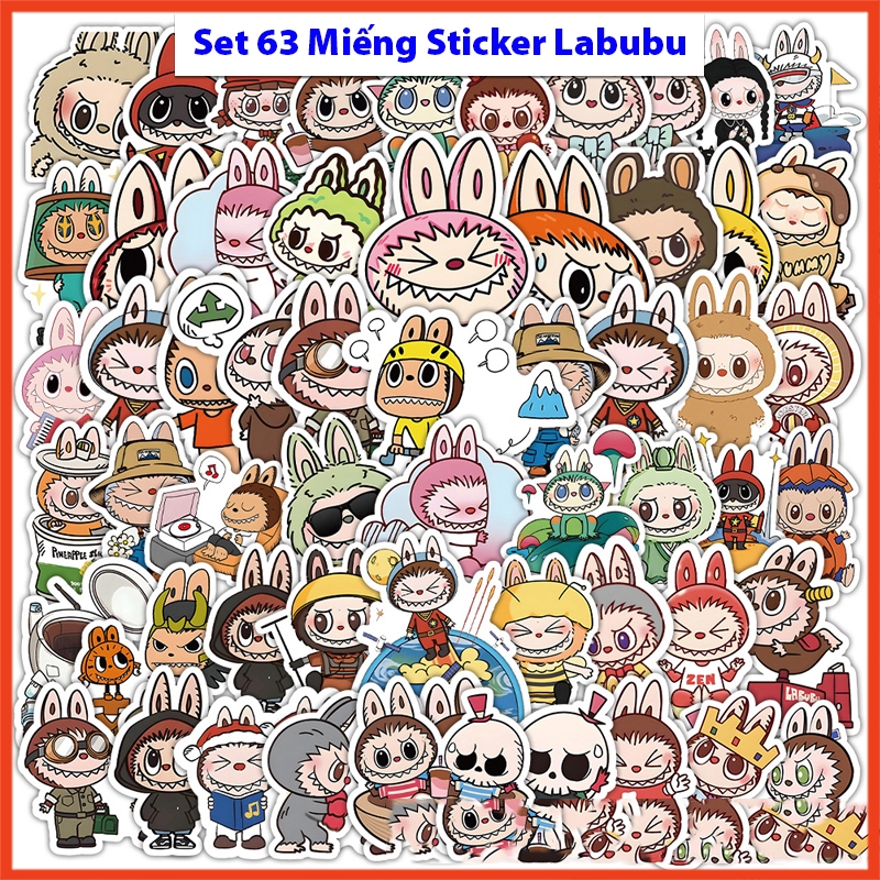 Set 53 Và 63 Miếng Sticker Labubu Dễ Thương Dán Đồ Dùng Cốc nước, Vali ...