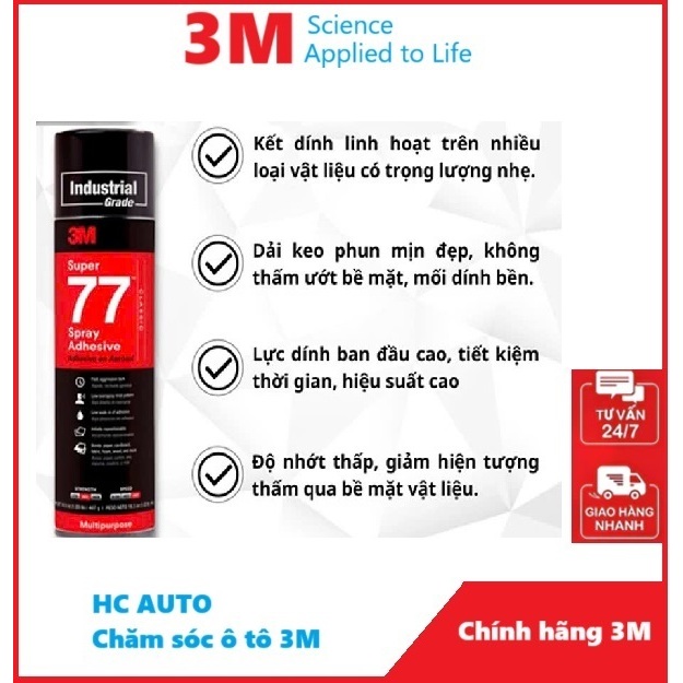 Keo dán dạng xịt 3M Super 77 dán đa năng siêu dính trên bề mặt Vải, Gỗ ...