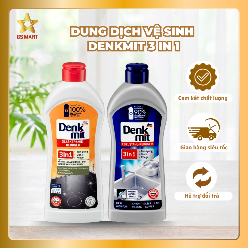 Dung dịch vệ sinh tẩy rửa inox, bồn rửa chén bát, tẩy dầu mỡ trên bếp DENKMIT 3 IN 1 Hàng nhập ...