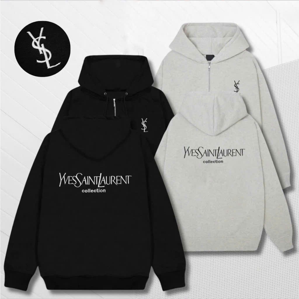 Áo khoác hoodie zip YSL thêu Basic nón 2 lớp chất nỉ bông mịn dày dặn ...