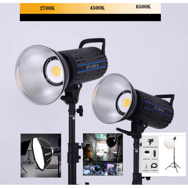 BỘ ĐÈN STUDIO LED ET-300S V2 CÔNG SUẤT 300W CHỈNH MÀU (3200-5600K) KÈM ...
