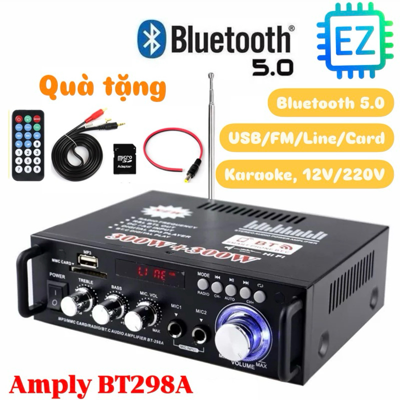 Amply Mini BT-298A Bluetooth 5.0 nghe nhạc hát Karaoke, 2 kênh âm thanh ...