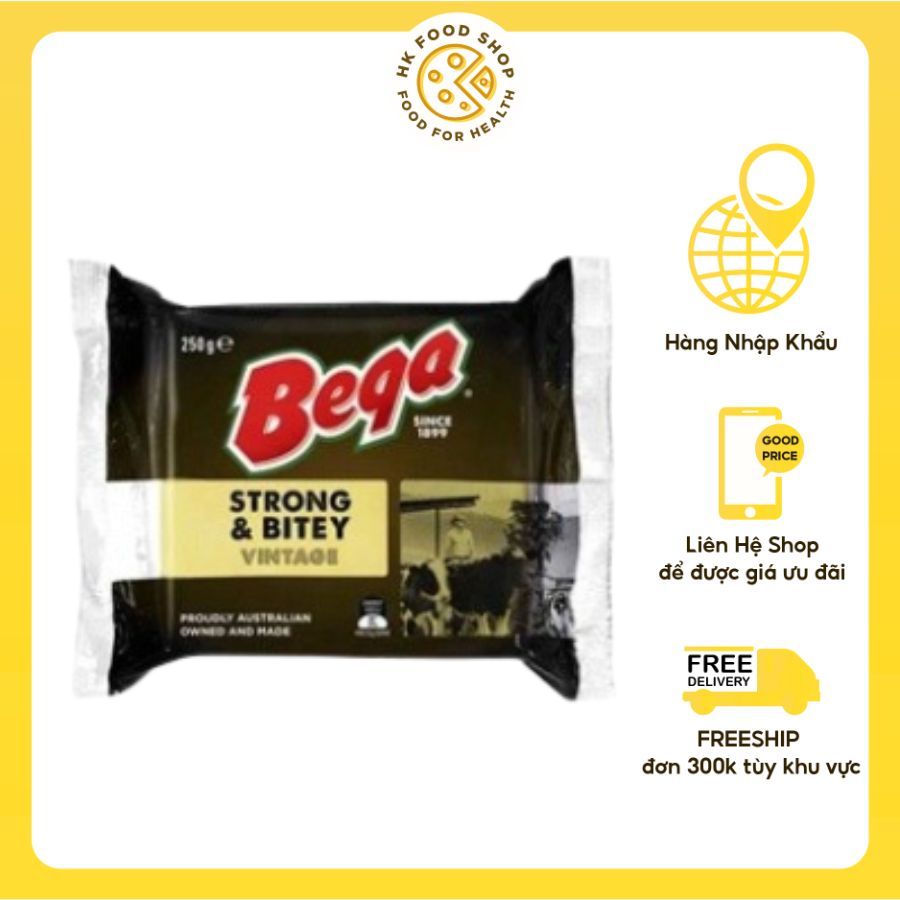 Bega Strong & Bitey Vintage Cheddar Cheese Phô Mai Cheddar 250g ( date ...