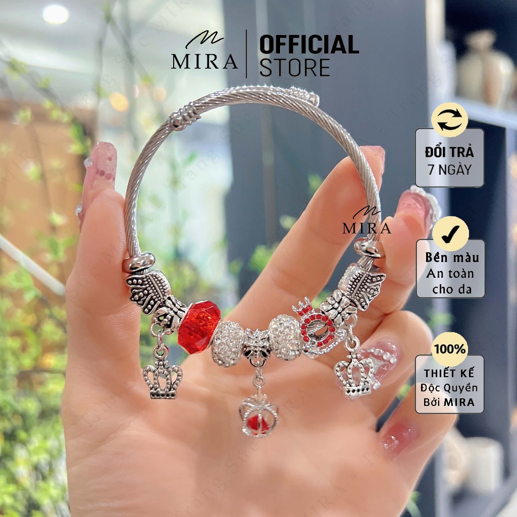 Lắc tay Kiềng Titan Mira & Co. KPAN17 Kiềng Tay Mix Charm Đá Vương Miện ...