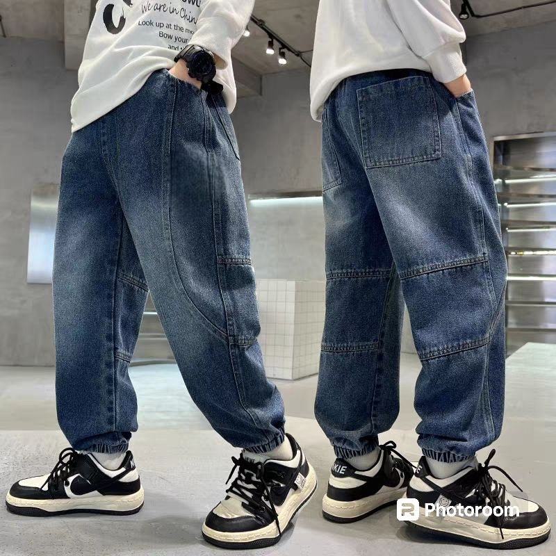 (25_55kg)Quần jeans dài bé trai dáng bo gấu dáng thụng , quần bò dài ...