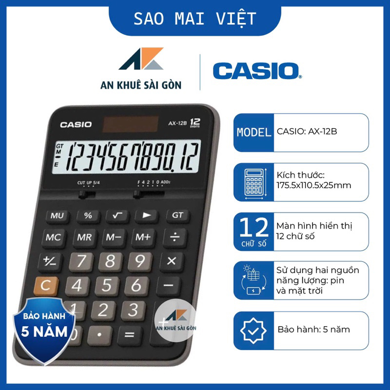 [Chính Hãng - Giá Sỉ] Máy tính để bàn Casio AX-12B - Loại thông dụng dành cho cửa hàng, shop bán ...