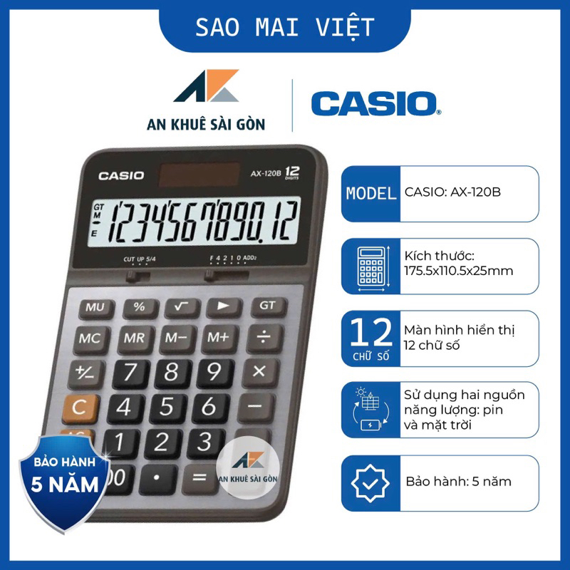[Chính Hãng - Giá Sỉ] Máy tính Casio AX-120B - Dùng cho cửa hàng, kế toán và các shop bán hàng ...
