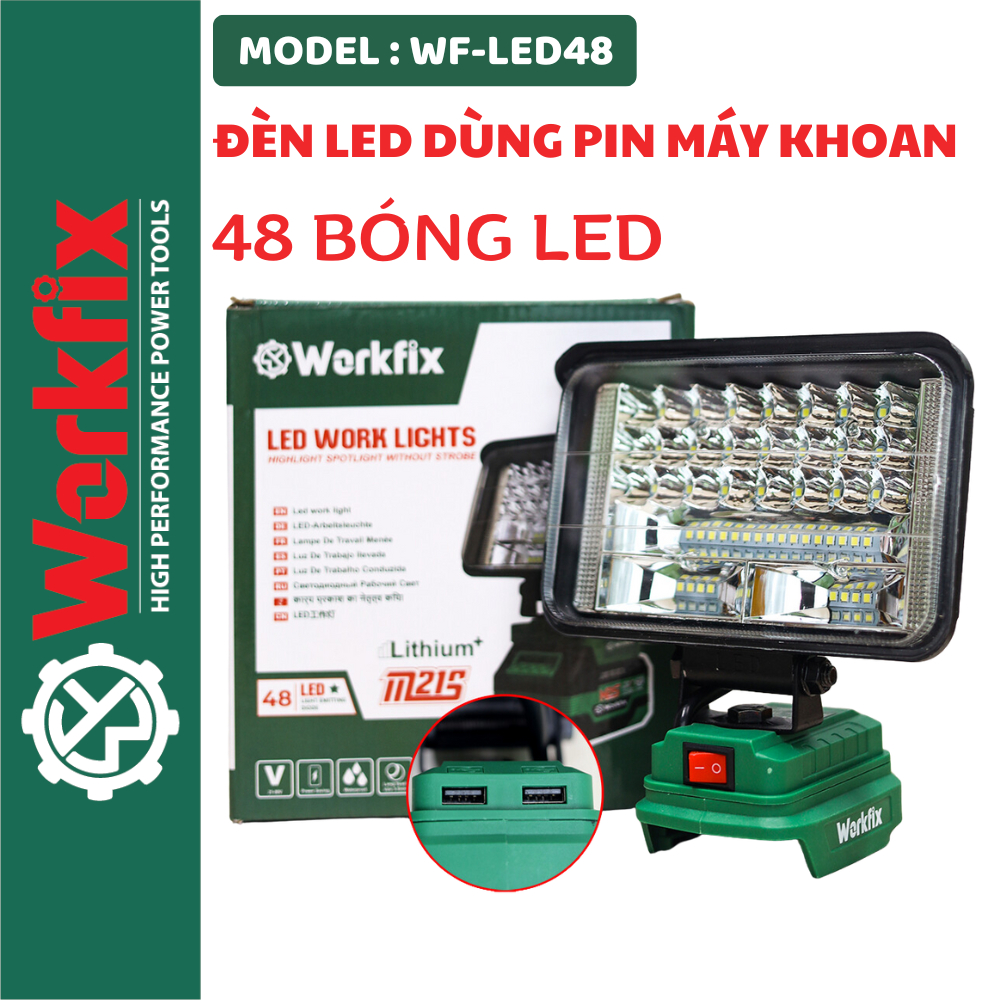 Thân bóng đèn LED Chạy pin máy khoan WORKFIX WF-L48 70W 48 LED siêu sáng sử dụng chân pin phổ ...