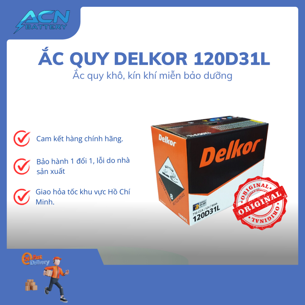 Ắc quy Delkor 120D31L dùng cho xe Kia Sedona, Santafe, Sorento, MUX, Lexus (Hoả tốc HCM ...