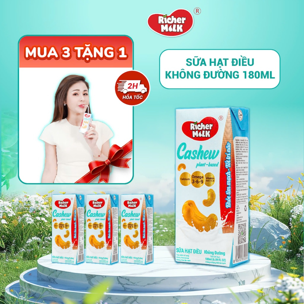 Thùng 48 Hộp Sữa Hạt Điều Không Đường RICHER MILK 180ml (180ml x 48 ...