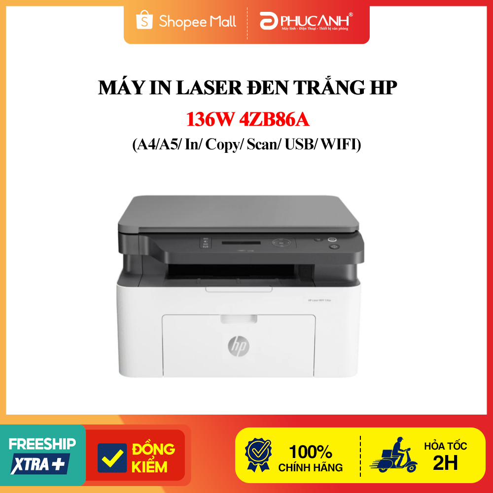 Máy in laser đen trắng HP 136W 4ZB86A (A4/A5/ In/ Copy/ Scan/ USB/ WIFI) | Shopee Việt Nam