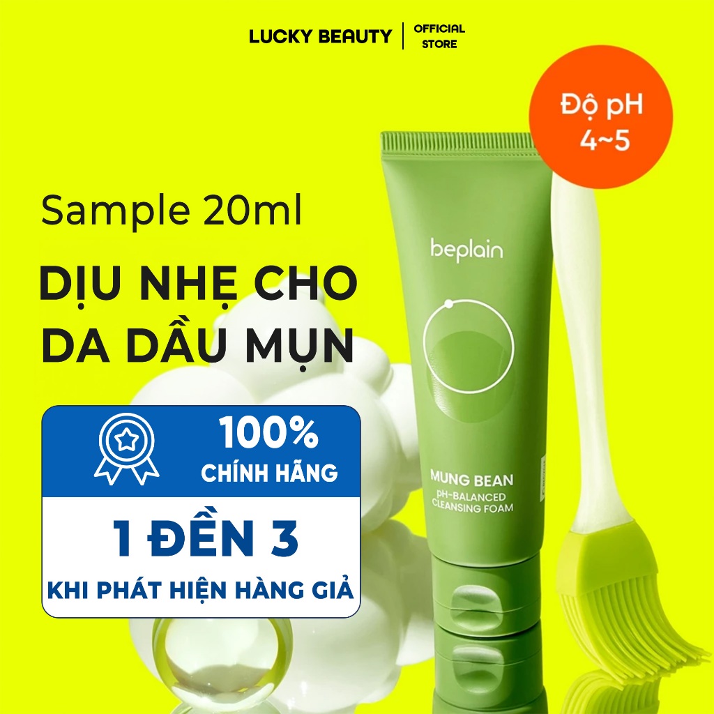Sample Sữa rửa mặt BEPLAIN SRM Đậu Xanh minisize cân bằng độ pH dành cho da dầu, nhạy cảm 20ml ...