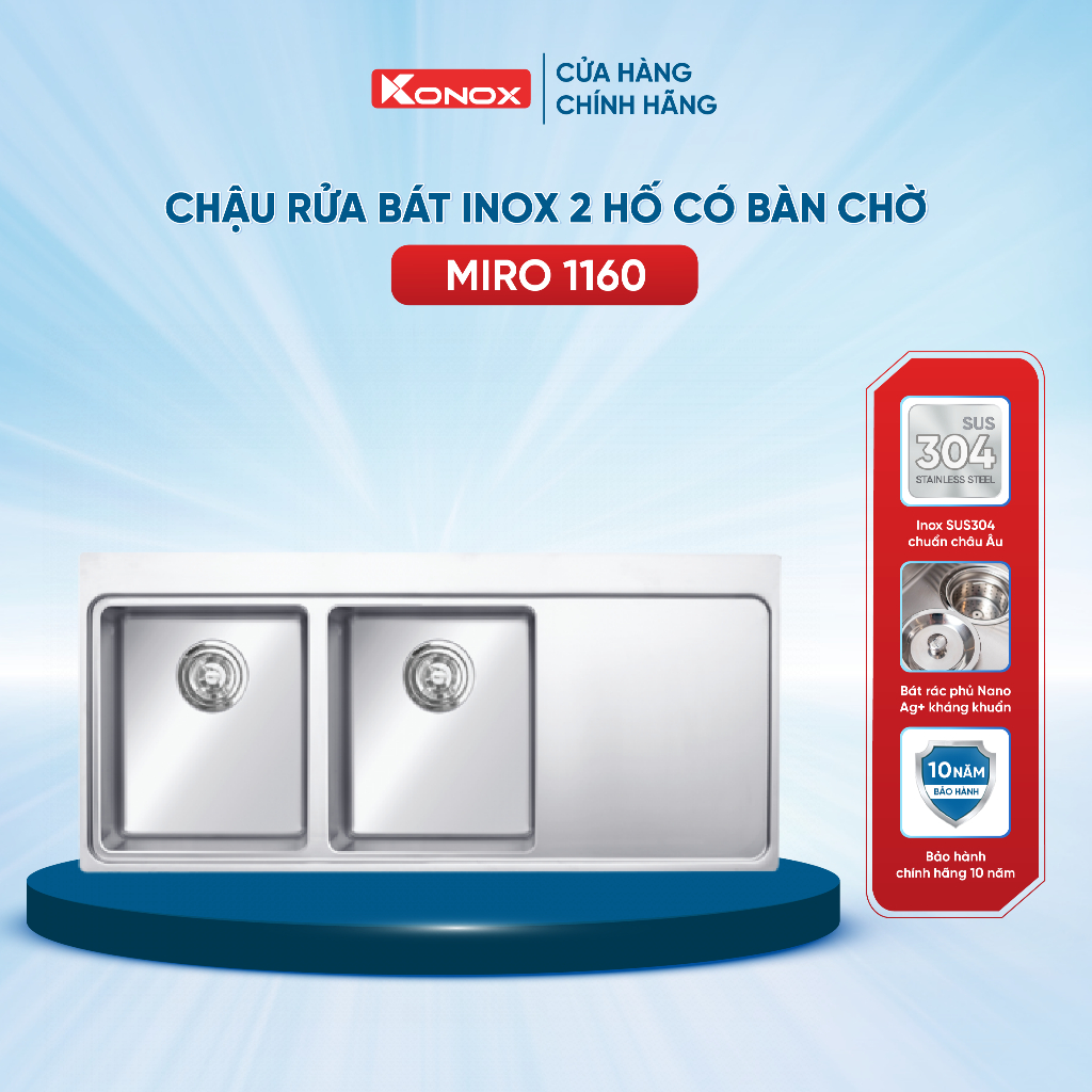 Chậu rửa bát inox 2 hố có bàn chờ Konox Turkey sink MIRO 1160 | Shopee ...
