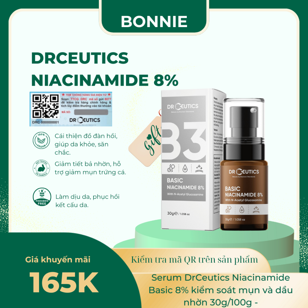 Serum DrCeutics Niacinamide Basic 8% kiểm soát mụn và dầu nhờn 30g/100g ...