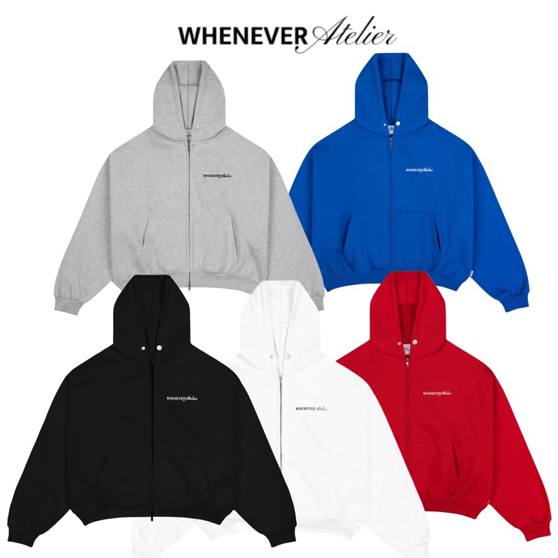 Áo hoodie zip boxy WHENEVER ATELIER BASIC ZIP UP vải nỉ bông cao cấp ...