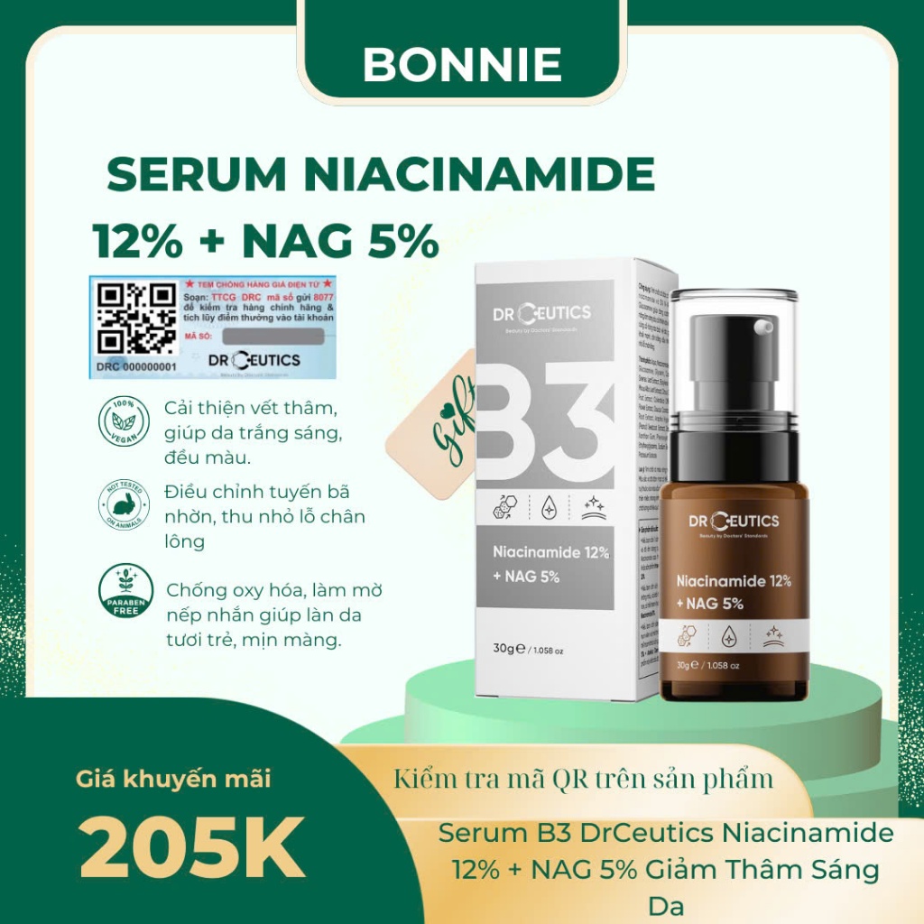 Serum B3 DrCeutics Niacinamide 12% + NAG 5% Giảm Thâm Sáng Da 30ML | Shopee Việt Nam