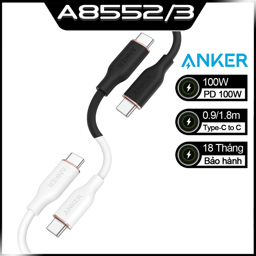 Cáp Sạc nhanh ANKER 643 A8552/A8553 Powerline III 100W 0.9m/1.8m dây sạc nhanh Type-C to Type-C ...