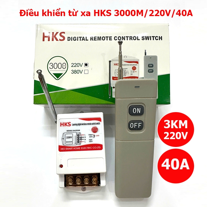 Công tắc điều khiển từ xa RF HKS 40A 3000m 220V Bộ điều khiển từ xa công suất lớn cho máy bơm ...
