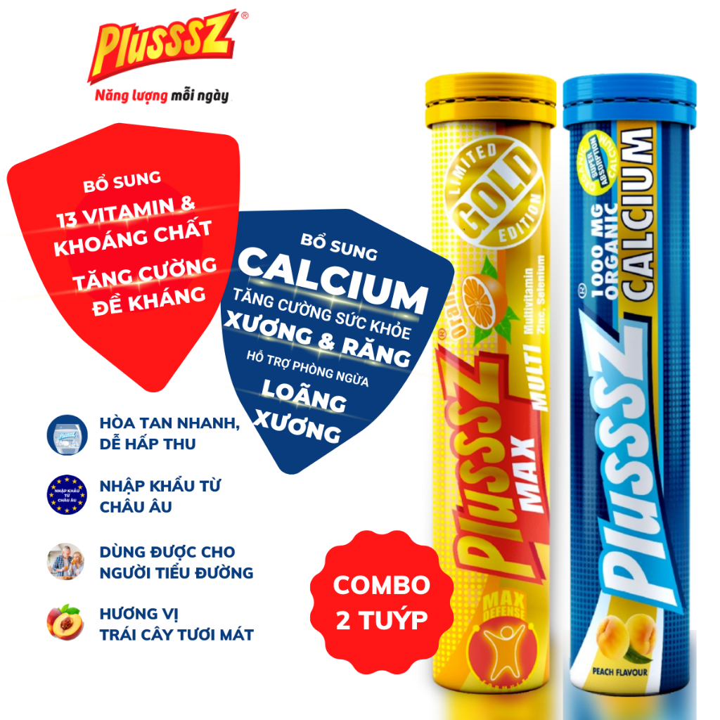 {COMBO 2 TUÝP} Viên sủi Plusssz Max Multivitamin vị cam + Plusssz ...