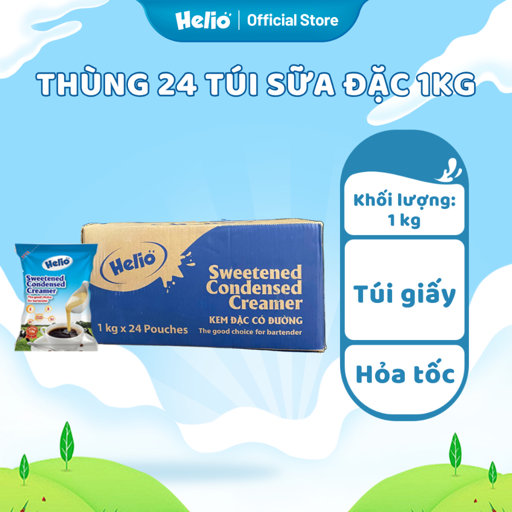Thùng 24 túi sữa đặc có đường Helio 1kg kem sữa pha chế tiện lợi hạn sử ...
