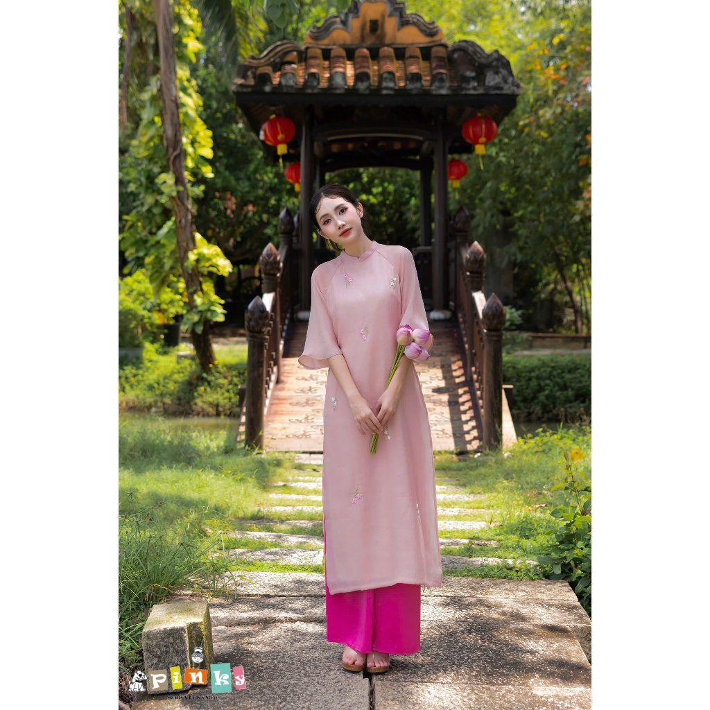 Áo dài cách tân Mộc Nhiên Hoa Hồng pastel - áo dài dáng suông, 4 tà ...
