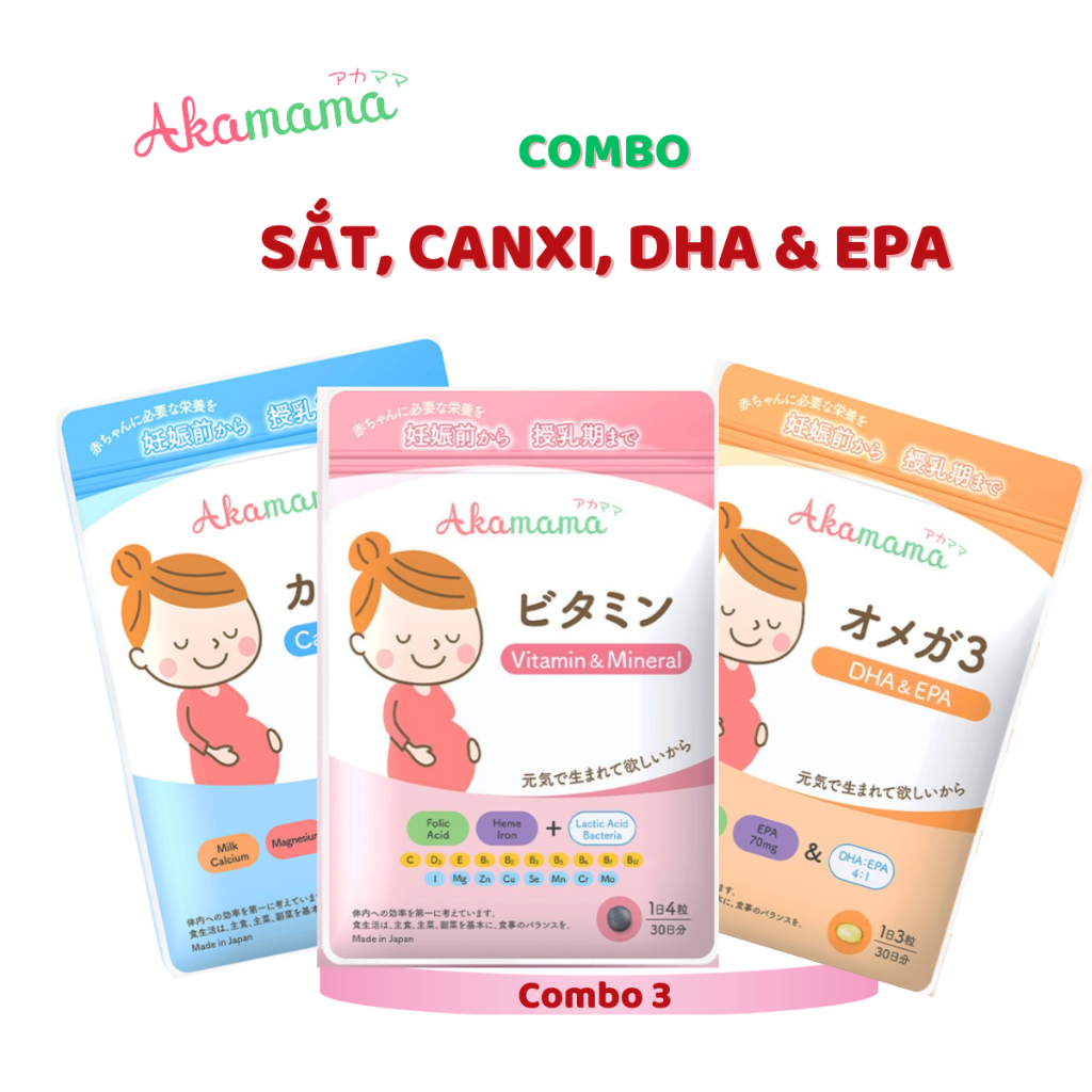 Combo Viên Uống Sắt, Acid Folic, Vitamin Tổng Hợp, Khoáng Chất, DHA, EPA, Canxi D3 K2 Cho Mẹ Bầu ...