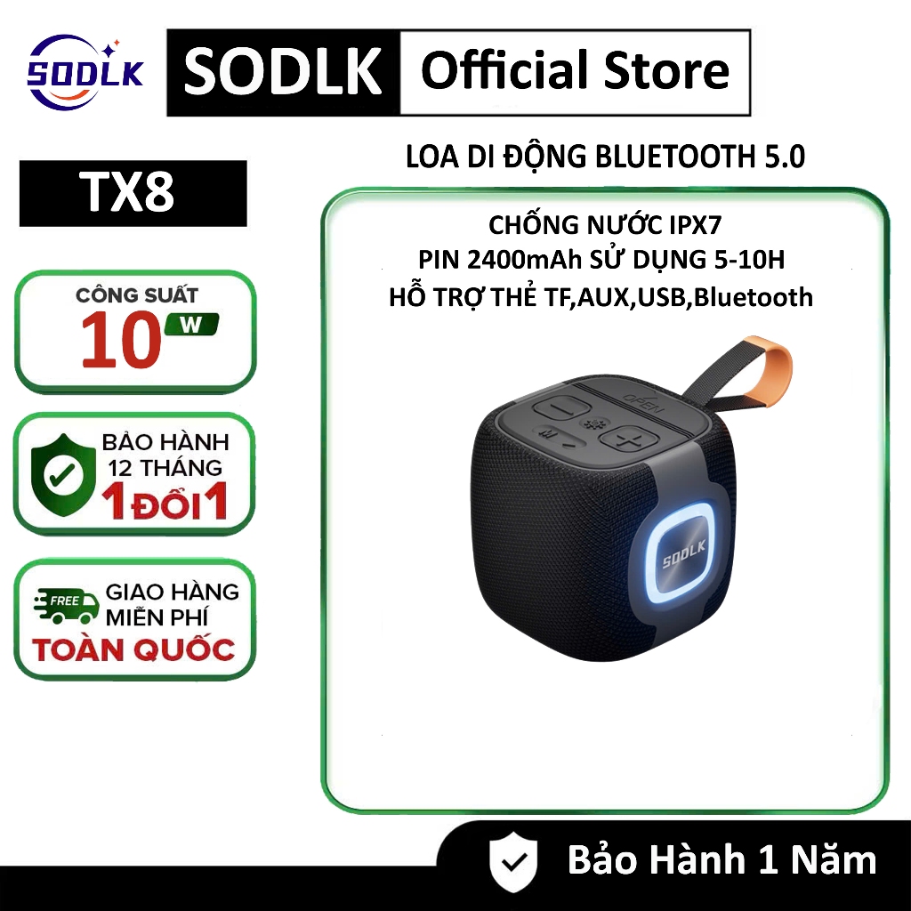 Loa Bluetooth di động không dây Mini SODLK TX8 Công Suất 10W | Bluetooth 5.0 | Chống Nước IPX7 ...