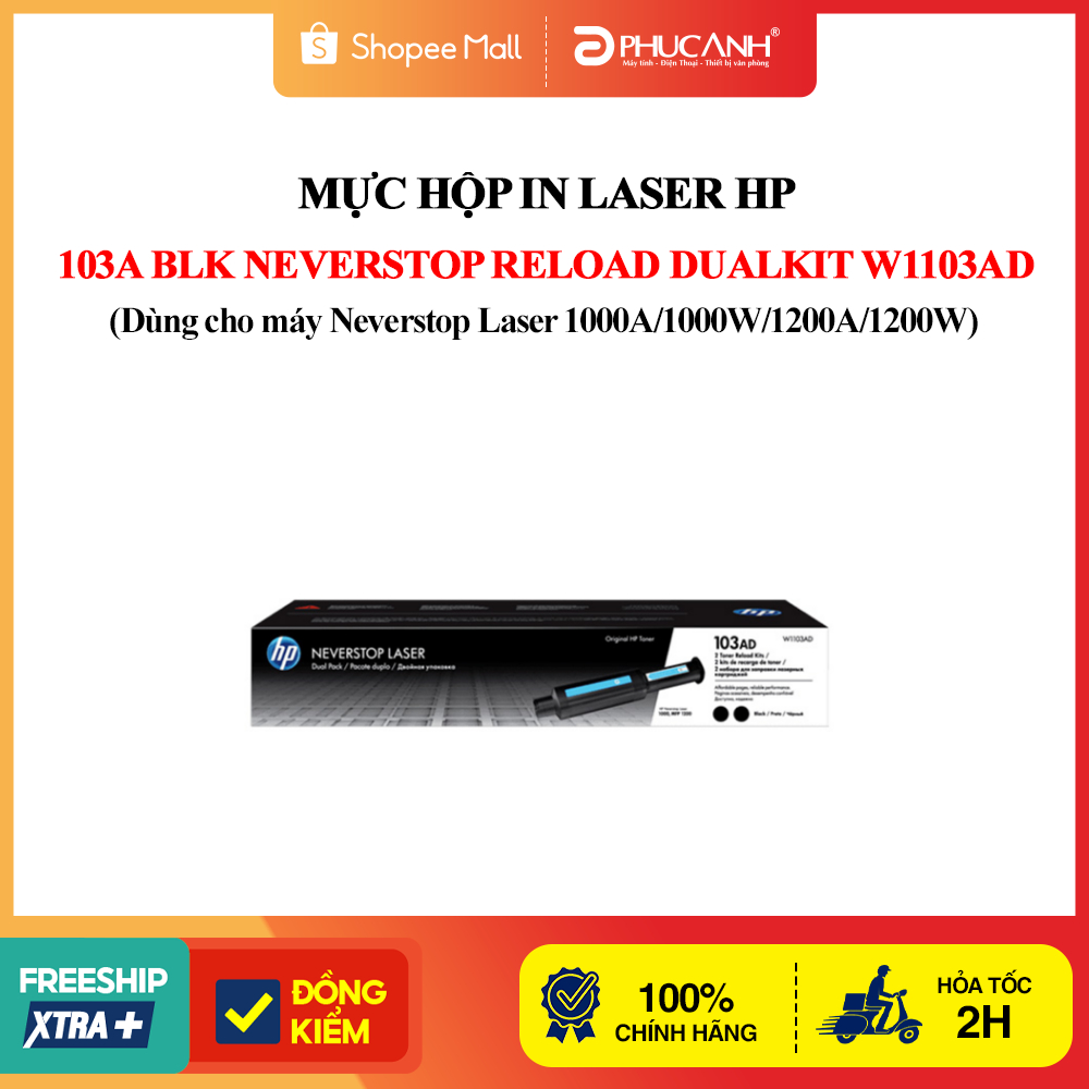 Mực hộp in laser HP 103A Blk Neverstop Reload Dualkit W1103AD (Dùng cho ...