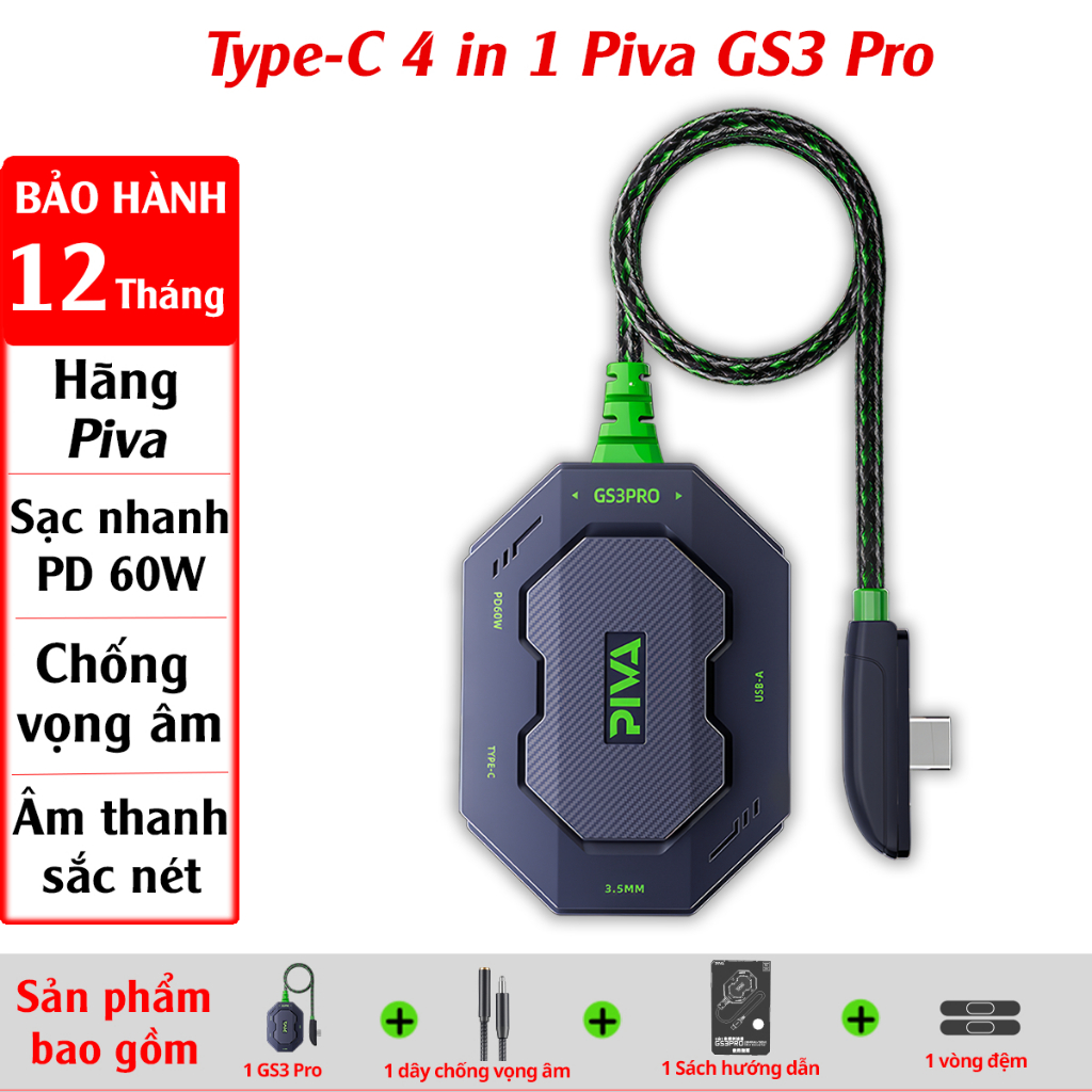 Cổng chuyển đổi TypeC đa năng Piva GS3 Pro - Jack chuyển đổi Type-C 4 ...