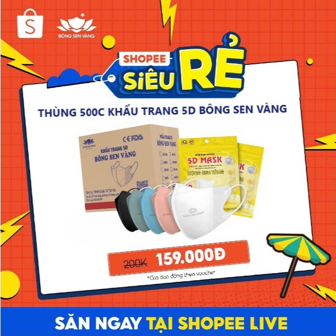 [Shopee Live] Thùng 500c khẩu trang 5D Bông Sen Vàng. | Shopee Việt Nam