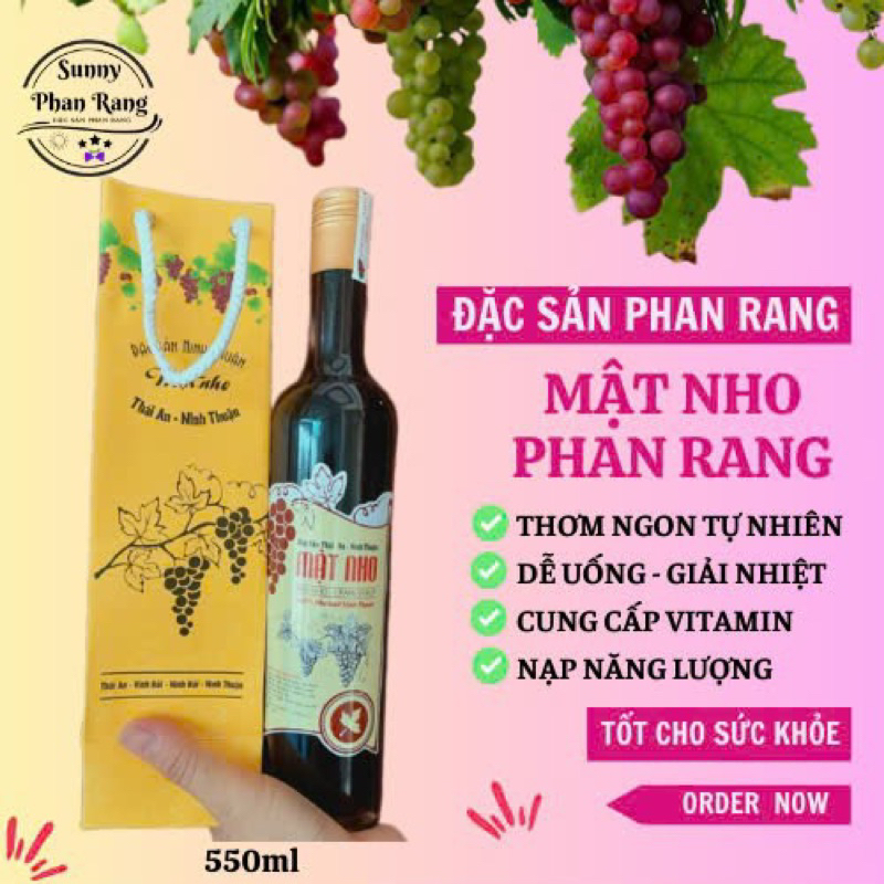 Mật nho Phan Rang thơm ngon tự nhiên, đặc sản Phan Rang Ninh Thuận, chai thuỷ tinh 550ml ...