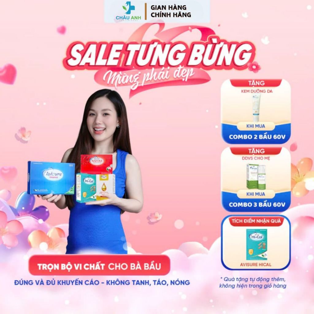 Trọn bộ sắt canxi DHA Vitamin tổng hợp hộp 60 viên cho bà bầu thế hệ mới Avisure cho bà bầu ...