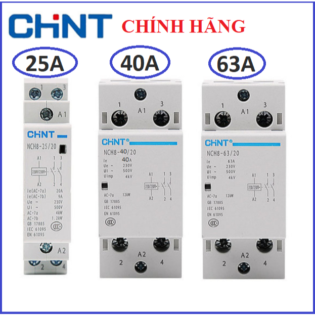 Khởi động từ 1 pha CHINT AC 220V NCH8 25A 40A 63A dạng modul chuyên lắp tủ nhà thông minh độ bền ...
