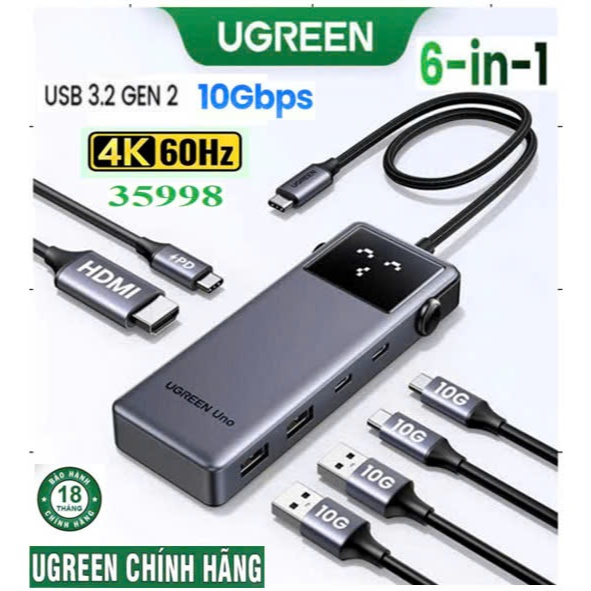 Hub USB-C 6 in 1 Groovy Robot Uno Ugreen 35998 45155 CM888, HD4K@60Hz ...