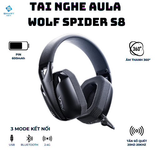 Tai nghe Gaming không dây AULA S8- Wolf Spider- Âm thanh 3D- Hỗ trợ đàm ...