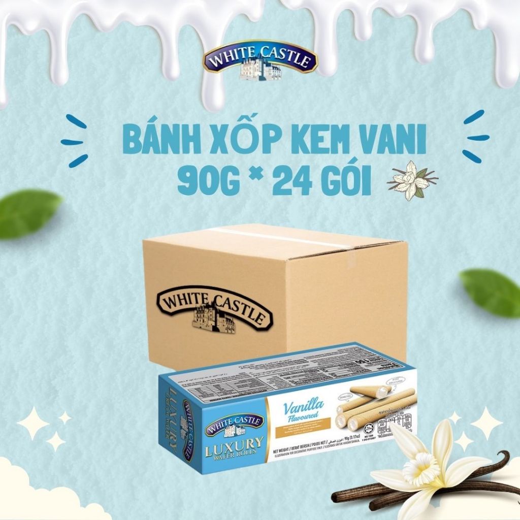 Thùng 24 hộp bánh xốp kem vani White Castle nhập khẩu Malaysia 90g With ...