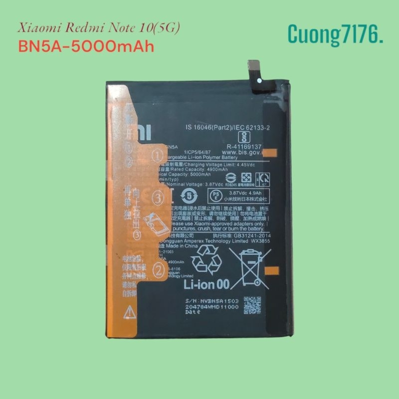 Pin Xiaomi Redmi Note 10 5G (BN5A) 5000mAh Tháo Máy Đã Qua Sử Dụng ...