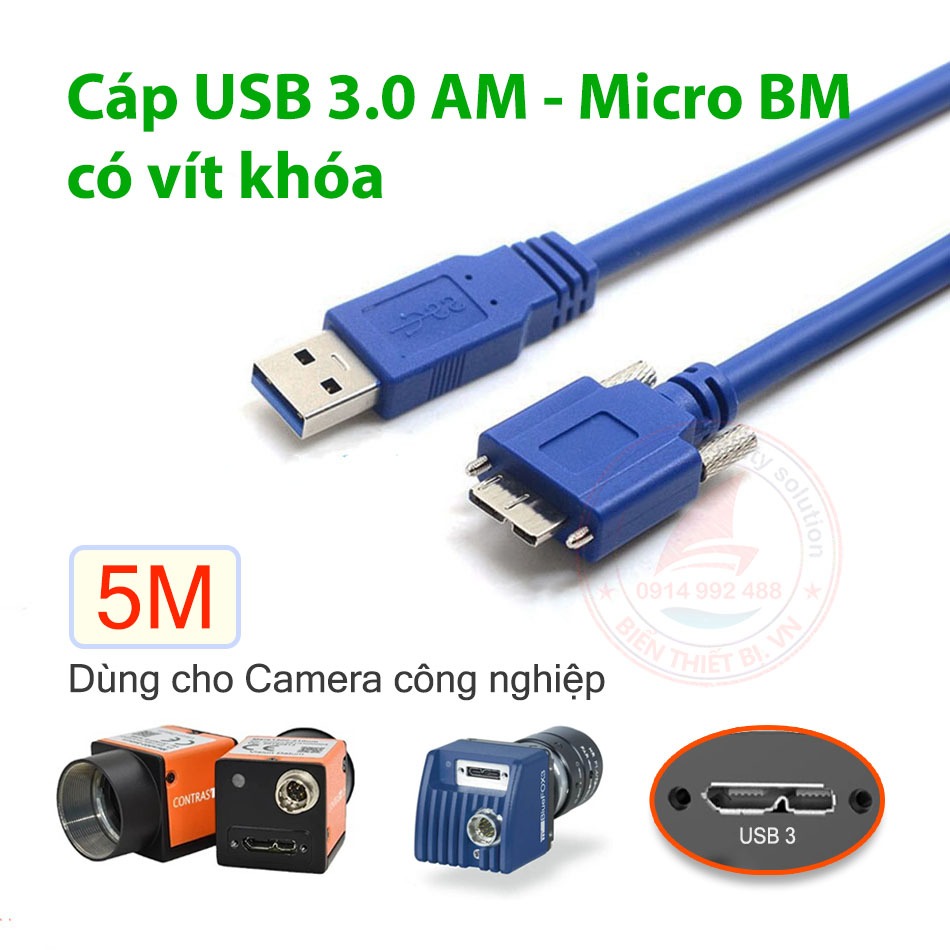 Cáp USB 3.0 AM to Micro BM 5M bắt vít USB3 Vision kết nối Camera, đầu ...