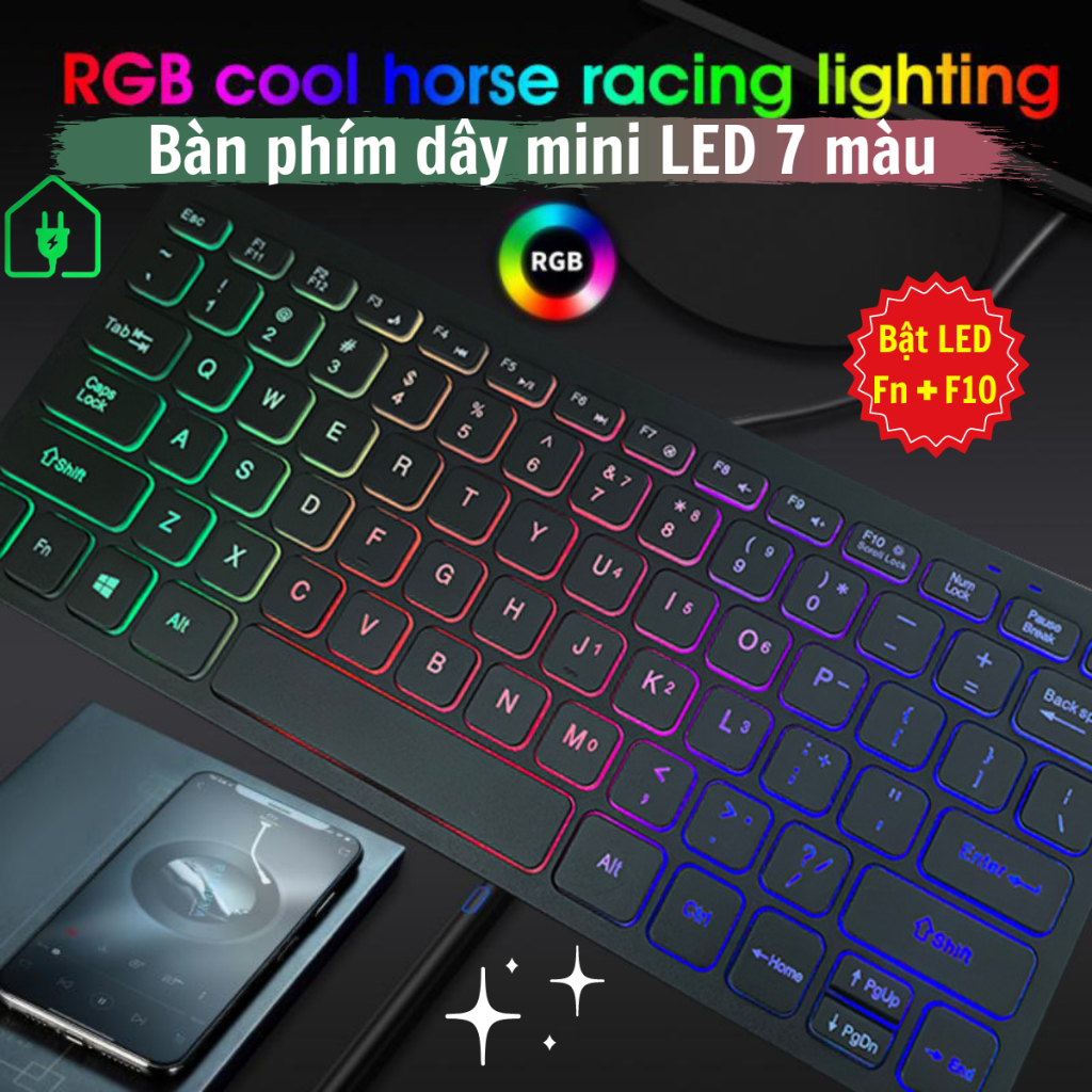 Bàn phím dây mini led 7 màu trọng lượng siêu nhẹ nhựa ABS cao cấp dễ dàng sử dụng gọn gàng tiện ...